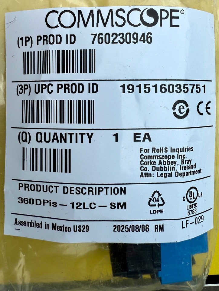 COMMSCOPE 360DPis-12LC-SM 760230946 FIBER OPTIC SINGLE MODE ADAPTER 360 ...