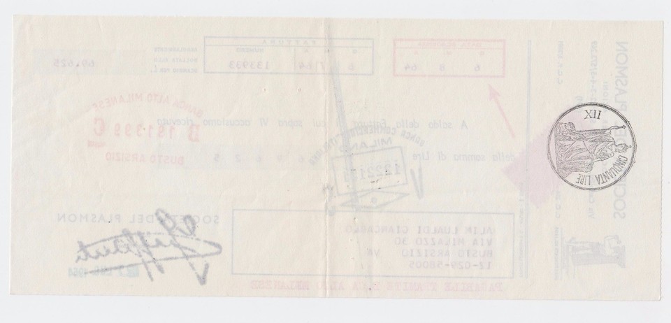 CHEQUE, CHECK ITALY BANCA COMMERCIALE ITALIANA MILANO, SOCIETA DEL ...