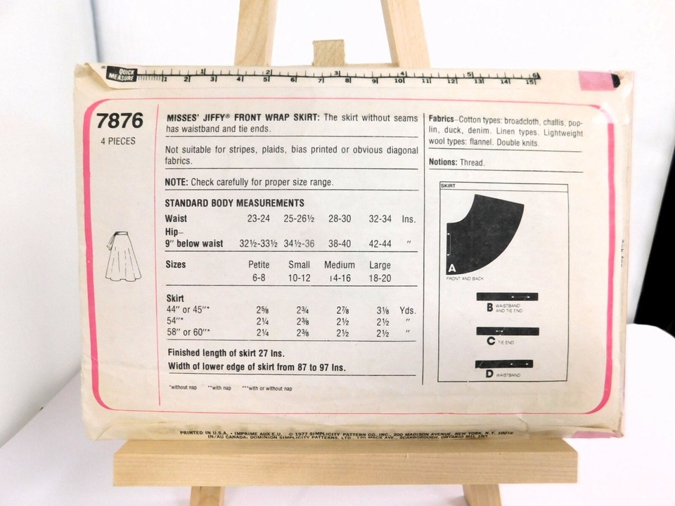 Simplicity 7876 Sewing Pattern Misses' FRONT-WRAP SKIRT Size 10-12 cut ...