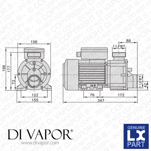 LX DH1.0 Pump 1 HP - 220V/50Hz - 3.8 Amps Circulation Lx Bath 220v/50hz ...