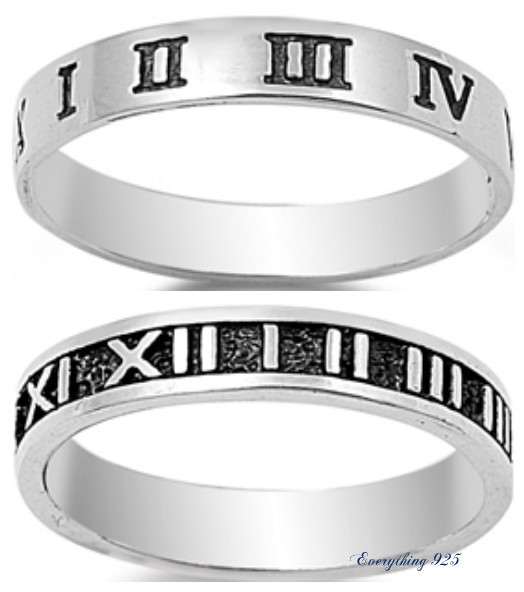 Sterling Silver 925 PRETTY ROMAN NUMERALS DESIGN SILVER RINGS SIZES 4 ...