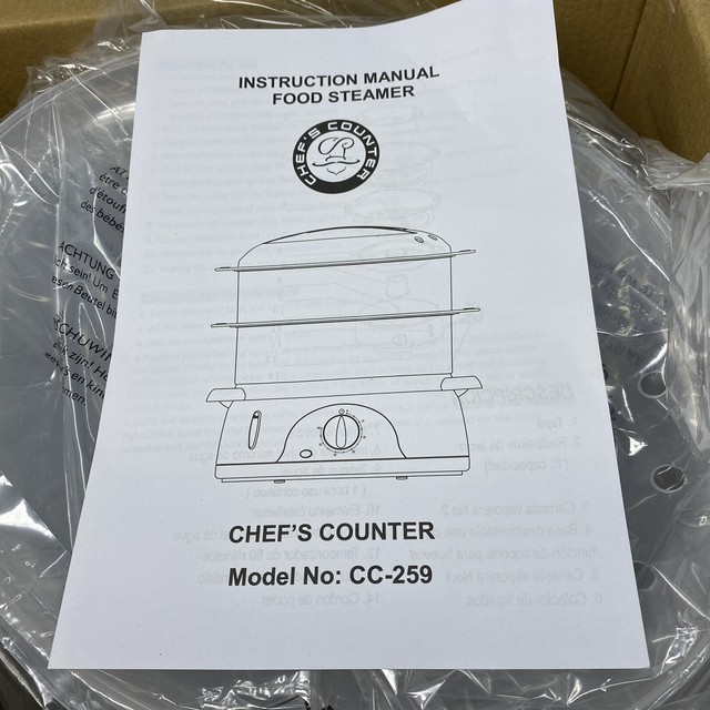 Chefs Counter 3 Piece Double Tiered Food Steamer Kitchen Veggie Meat ...