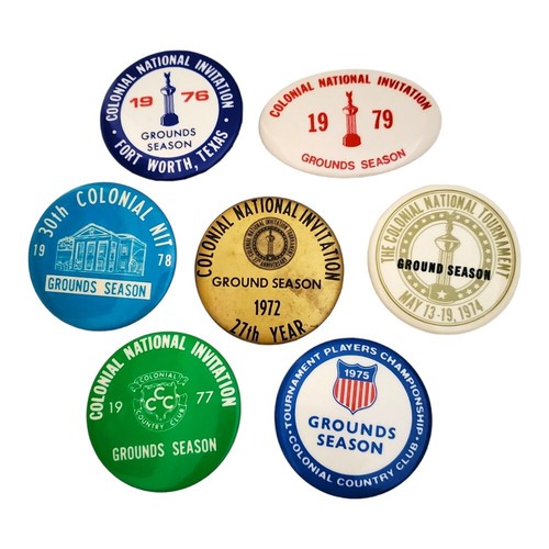 7 Vintage Colonial Invitation Golf PGA Grounds Pins/Badges 1972,4,5,6,7 ...