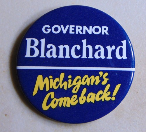 James Blanchard 1986 Michigan Governor campaign pin button political | eBay