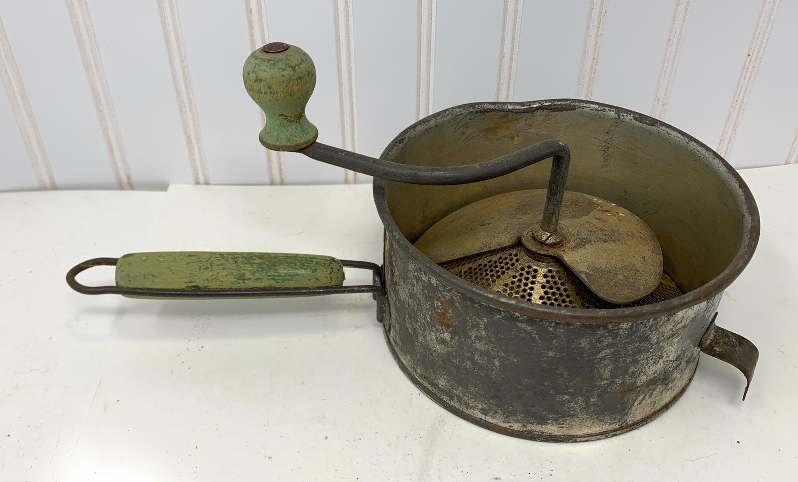 Vintage Food Mill Masher Ricer Applesauce Maker w/ green Wood Knob ...