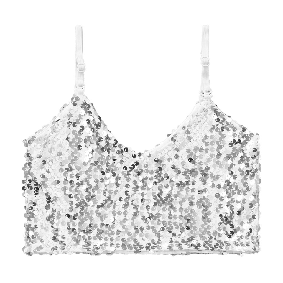 Kids Girls Stylish Adjustable Spaghetti Shoulder Straps Shiny Sequins ...