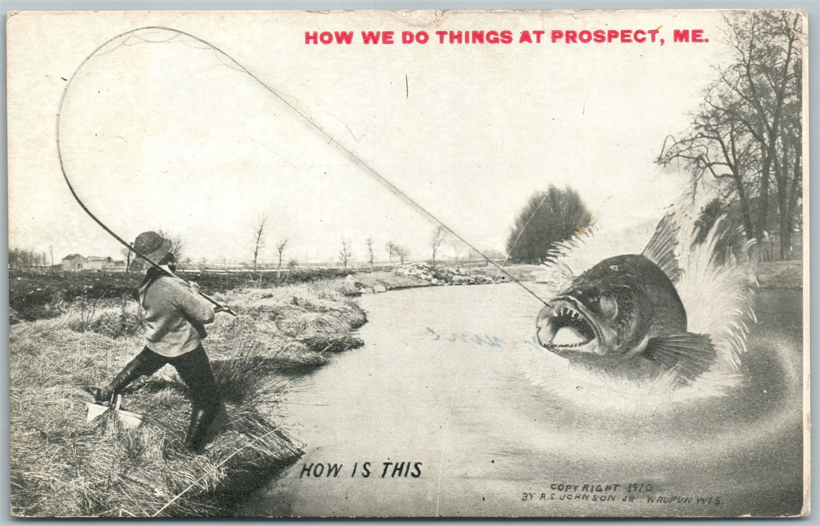 EXAGGERATED FISHING 1911 ANTIQUE POSTCARD PROSPECT MAINE | eBay