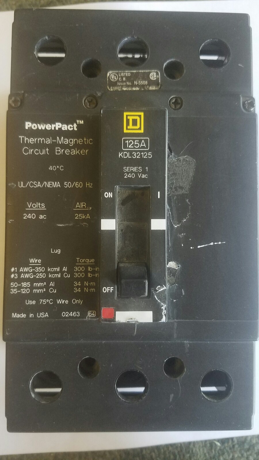 KDL32125 SQUARE D 125 AMP POWER PACT CIRCUIT BREAKER | eBay