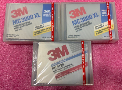 3M Lot Of 3 (2) MC 3000 XL 340MB & (1) DC 2120 120MB Mini Cartridges ...