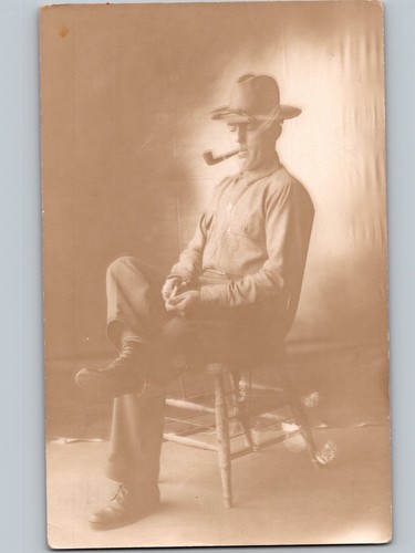 c1910 Dapper Soldier Man Smoking Pipe World War 1 WW1 RPPC Real Photo ...