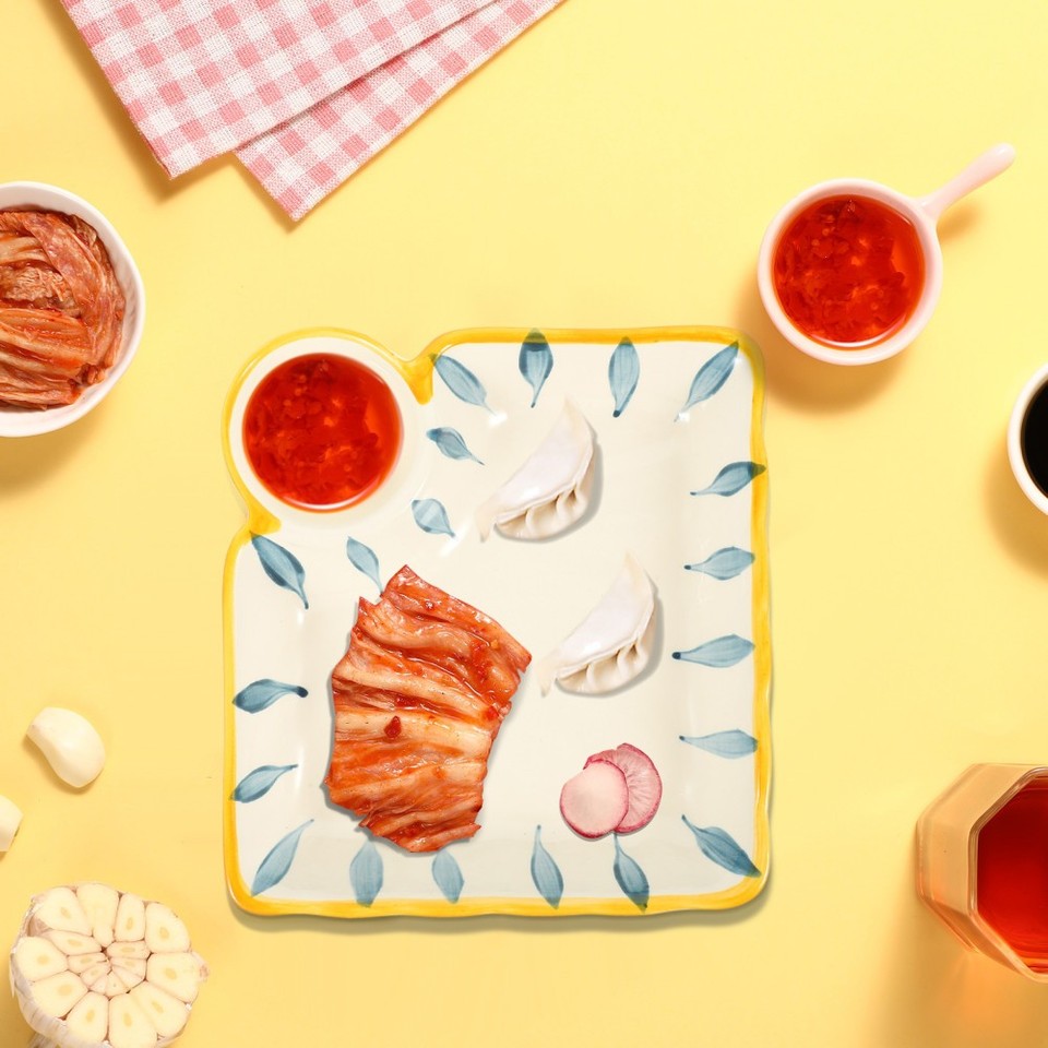 Dumpling Serving Plate Sushi Plates Dinner with Dipping Part Ceramic ...