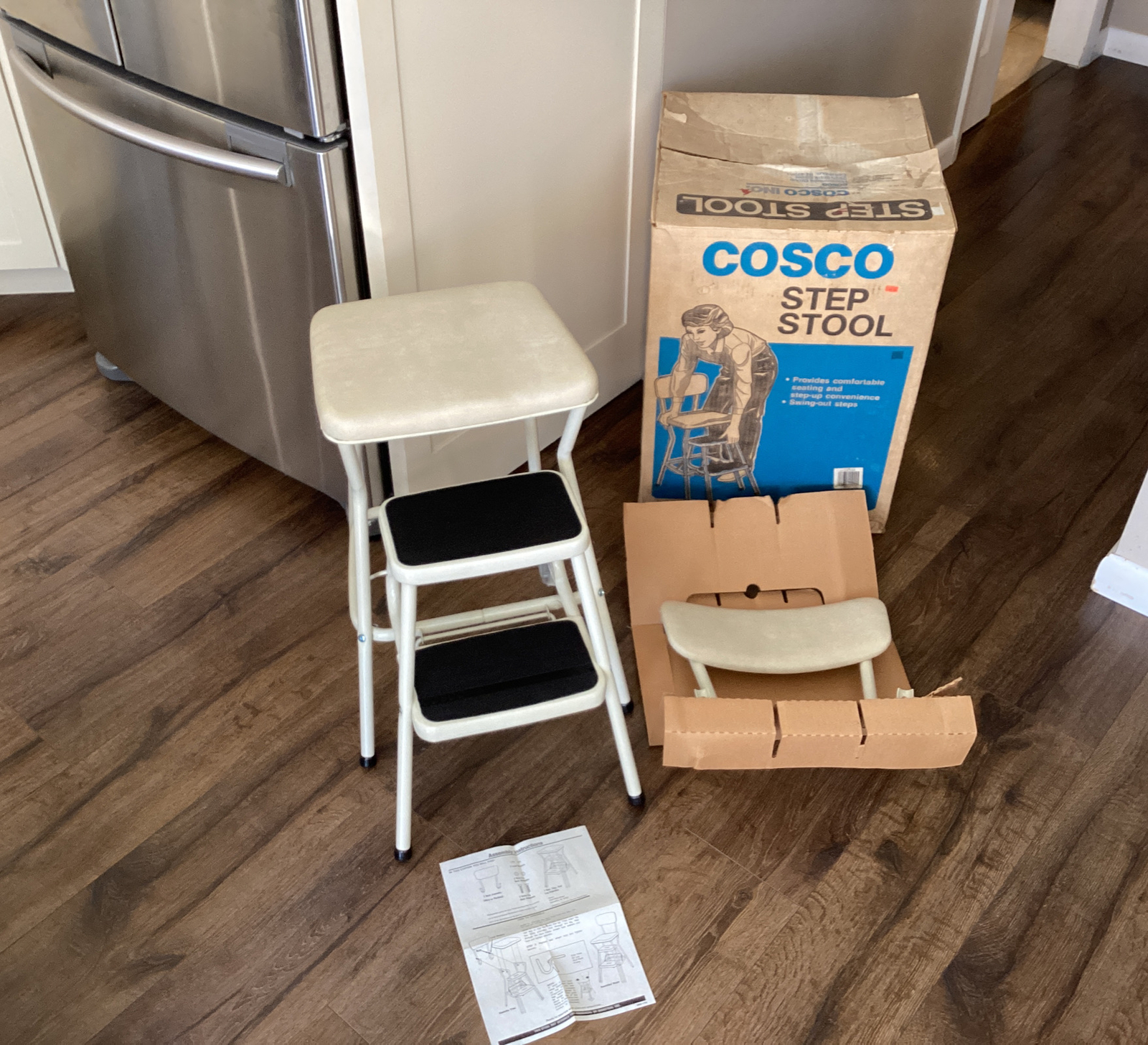 NEW NOS Cosco 2 Step Stool Seat Kitchen Almond Vinyl In Box MADE USA ...