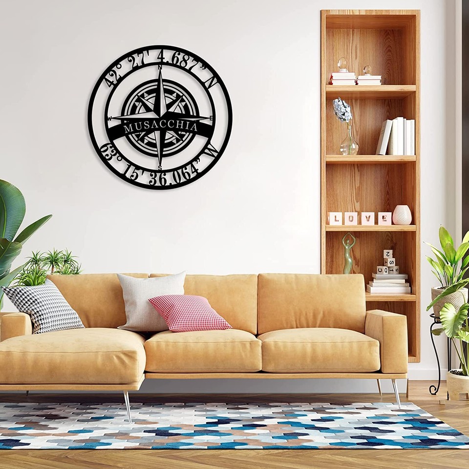 Personalized Nautical Compass Metal Sign, Custom Longitude and Latitude ...