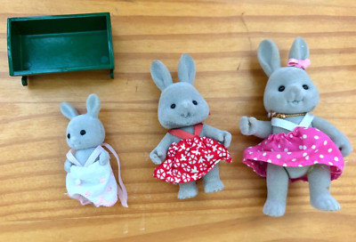 Sylvanian Family Calico Critters gray grey Rabbits Family bunny + baby ...