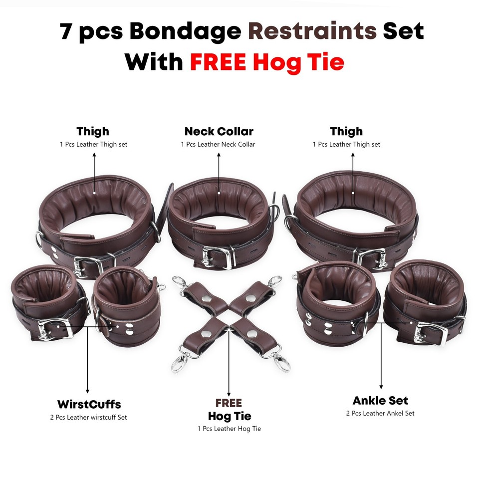 Real Leather Restraints 7 PC Harness Set Handmade Padded BDSM Kit for ...