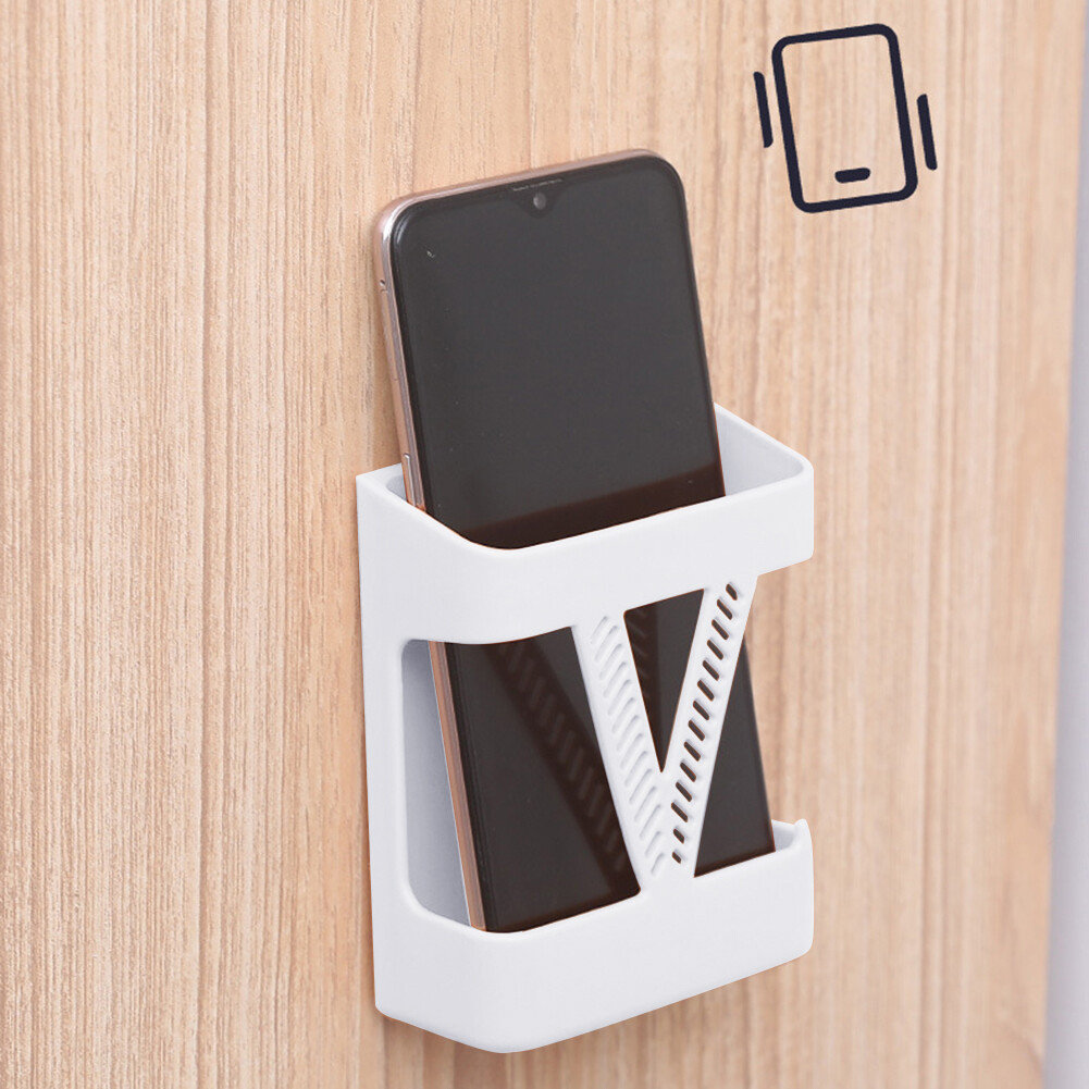 Punch-Free Wall-Mounted Remote Control Storage Rack Plug Bracket (White ...
