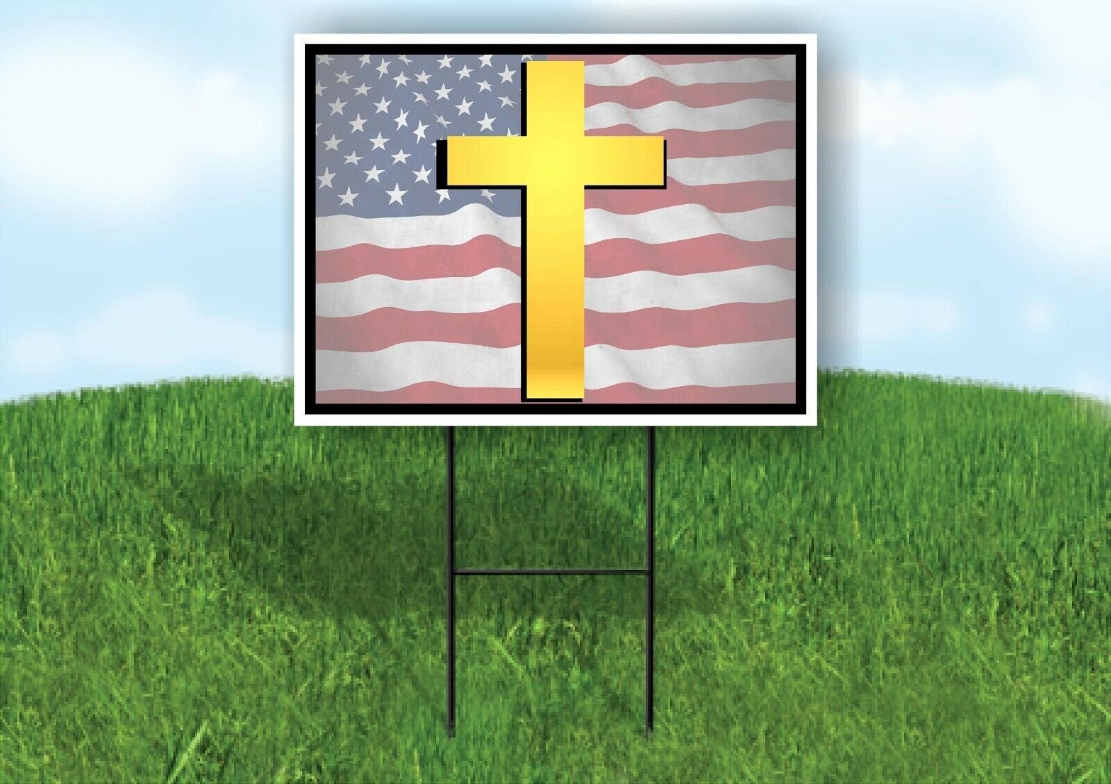 GOD AND COUNTRY FLAG CROSS Yard Sign with Stand LAWN SIGN | eBay