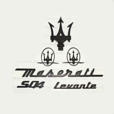 SET Maserati Emblem Levante SQ4 Grille Trident Side matte Black Badge ...