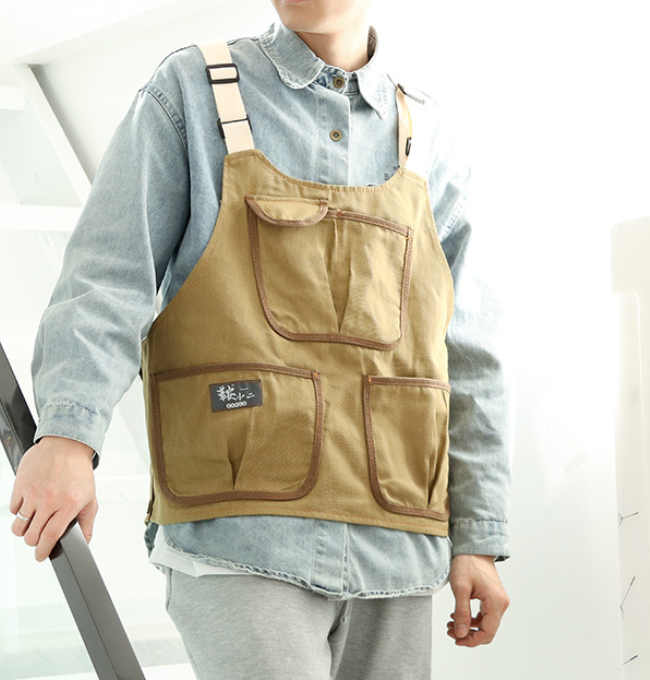 Japanese Retro Worker Multi pockets Vest Outwear Waistcoat Sling Double ...