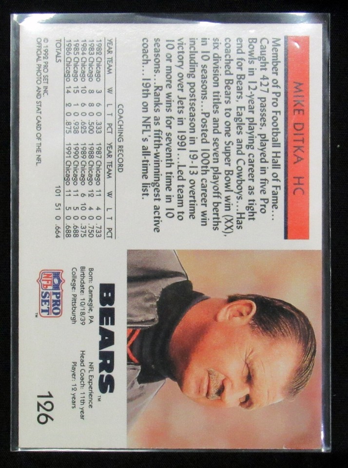 Mike Ditka Chicago Bears 1990 Pro Set Football Card - NFL | eBay