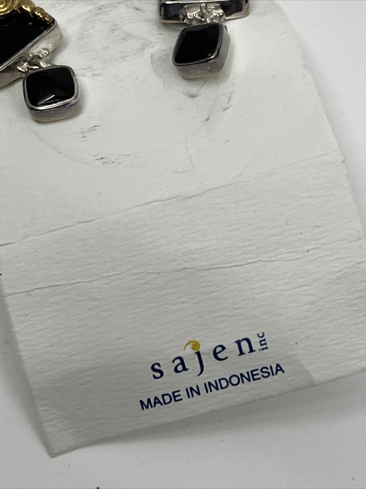 New Vintage Estate Signed Sajen Sterling Silver Black Enamel Pierced ...
