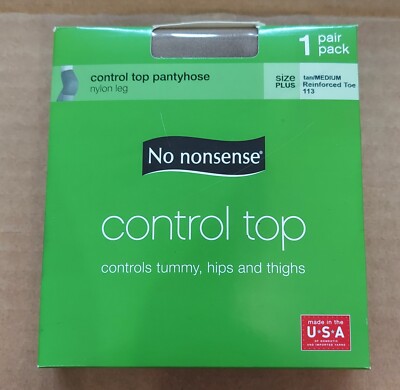 No Nonsense Control Top Nylon Leg Pantyhose, Tan/Medium 113, Size Plus ...