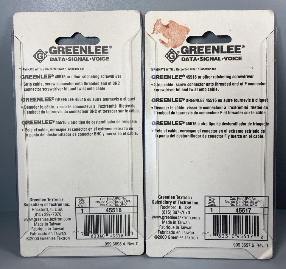 GREENLEE Replacement Bits 45517 45518 F & BNC Style Connectors ...