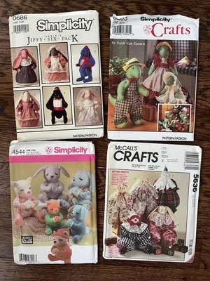 Lot of 4 Sewing Patterns for Various Stuffed Animals & Dolls, UNCUT, FF ...