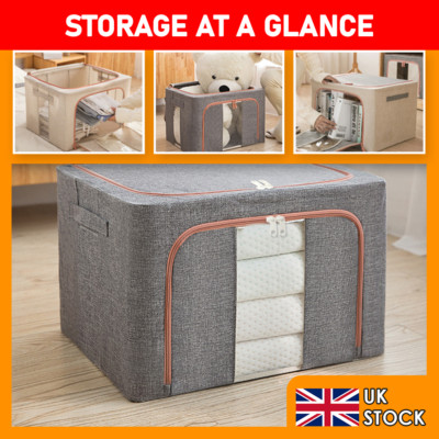 Storage Box Fabric Foldable Zipped With Handle Home Office Organiser ...