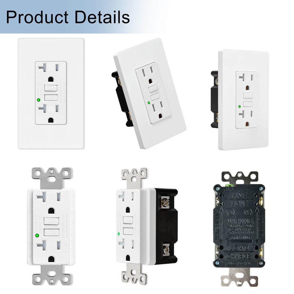 20Amp GFCI Wall Outlet Receptacle LED Indicator Ground Fault Circuit ...