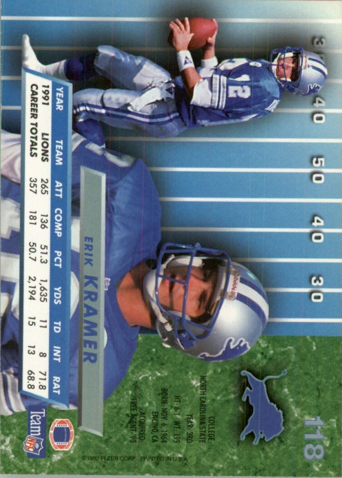 1992 Ultra NFL Erik Kramer #118 | eBay