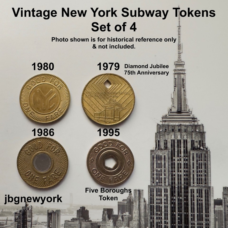 1979, 1980, 1986, 1995, Vintage New York Subway Tokens, Set of 4 #88N ...