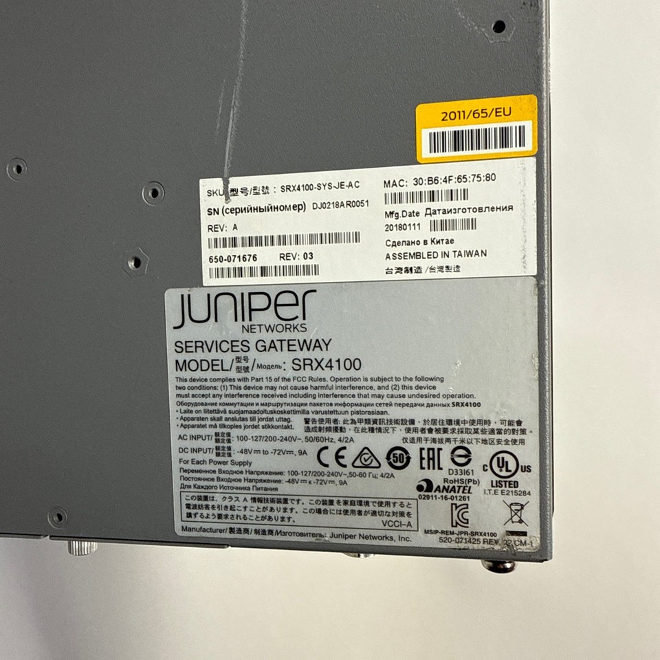Juniper SRX4100 (SRX4100-CHAS) 8-Port 10G SFP+ Secure Services Gateway ...