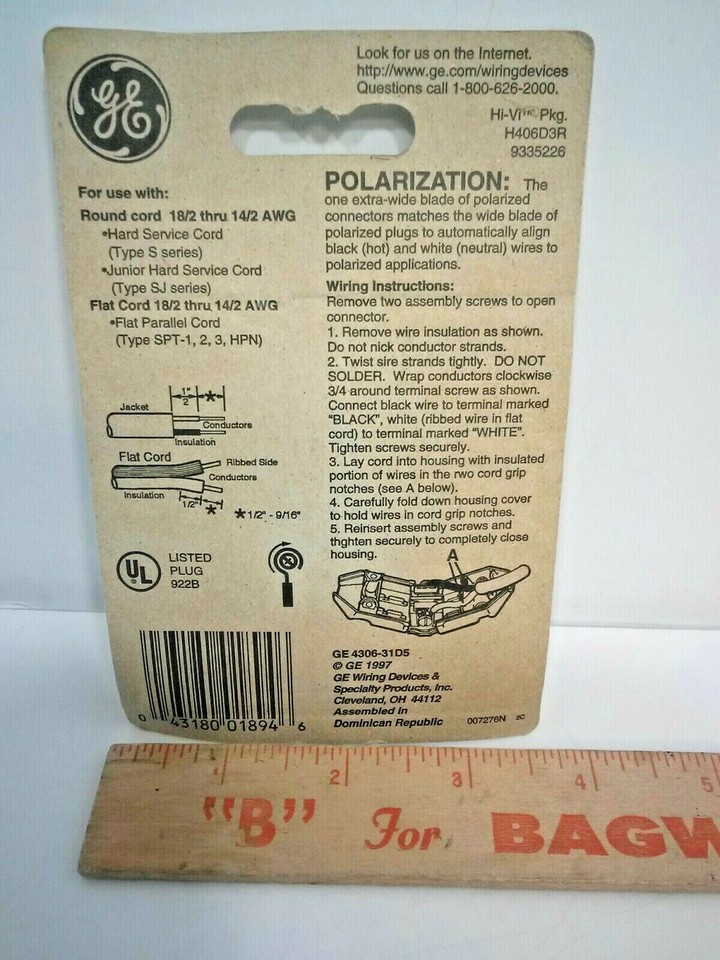 Vintage GE General Electric Polarized Plug Replacement 4306-31D5 NOS | eBay