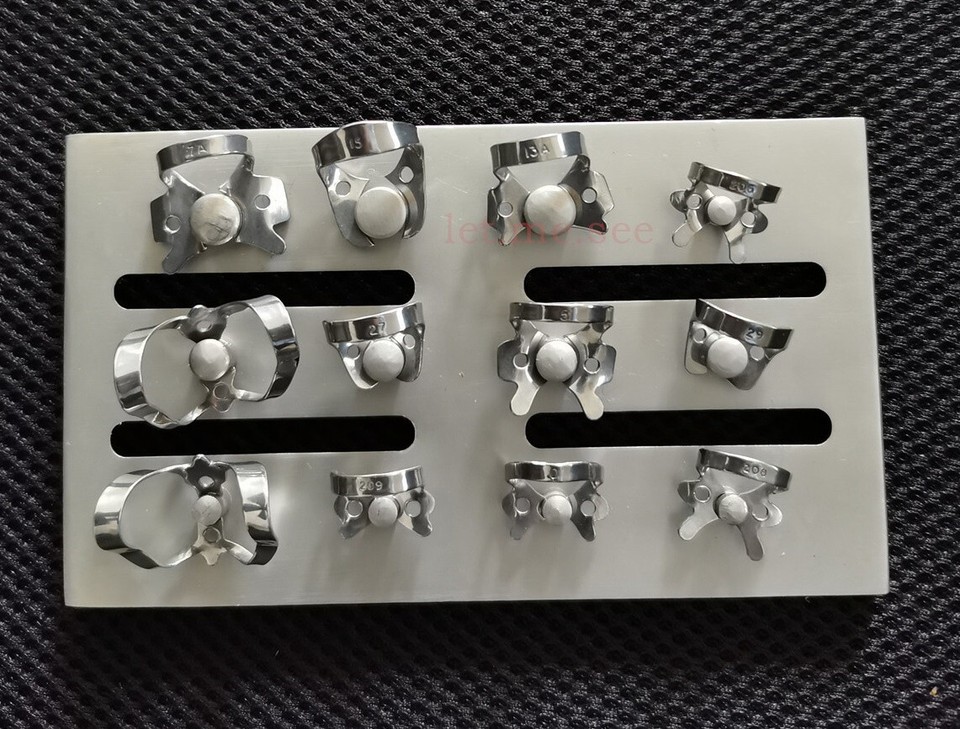 12 Pcs Endodontic Rubber Dam Clamps Dental Instrument With Black Tray ...