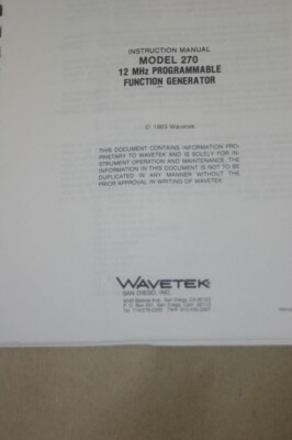 Wavetek 270 12MHz Programmable Function Generator Instruction Oper. guide Manual | eBay