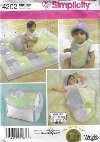 Simplicity 4202 Baby Quilt, Wrap, Bib, Hat & Diaper Bag Sewing Pattern ...