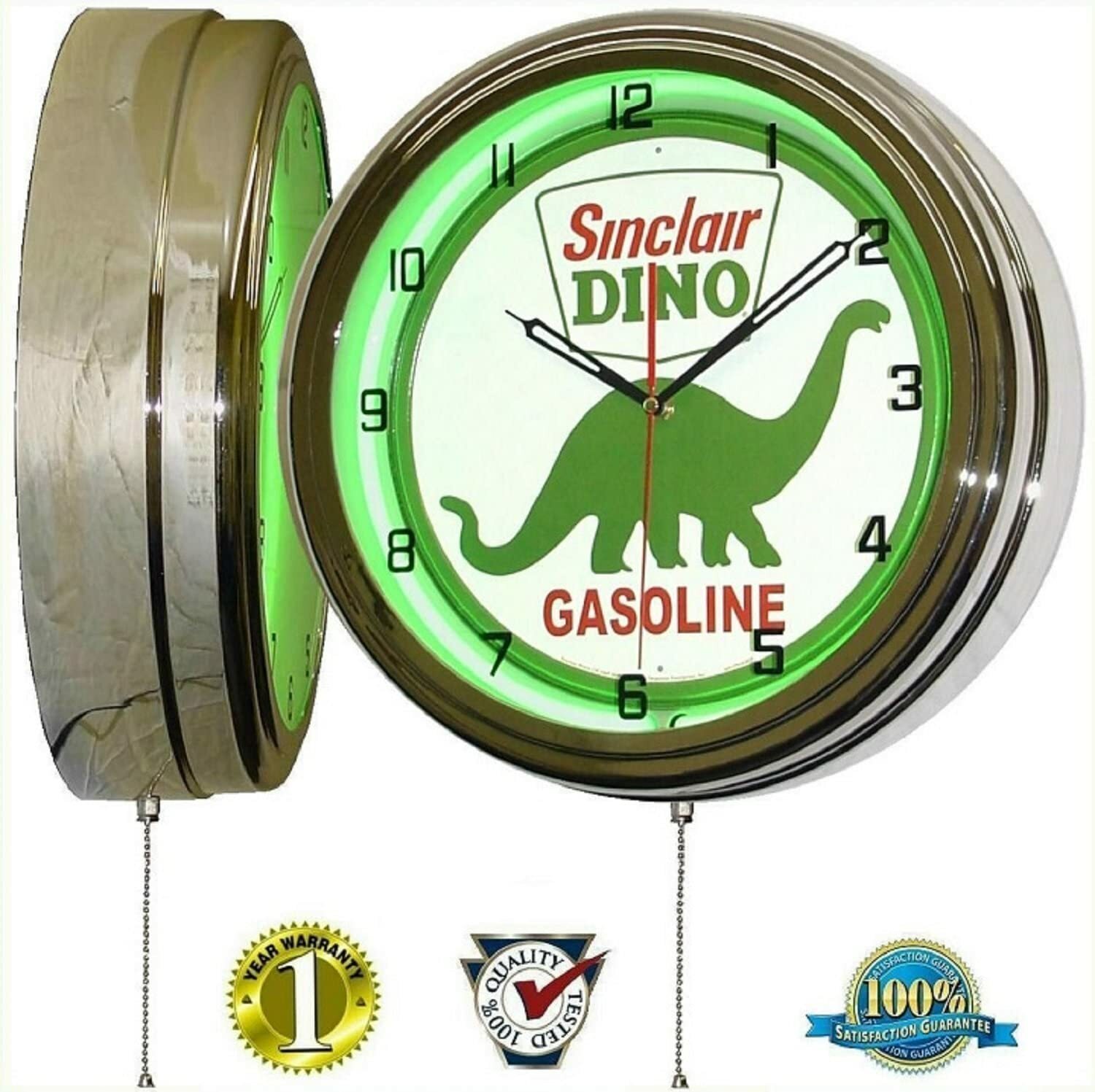 16" Sinclair Gasoline Dinosaur Dino Logo Sign Green Neon Clock Garage ...