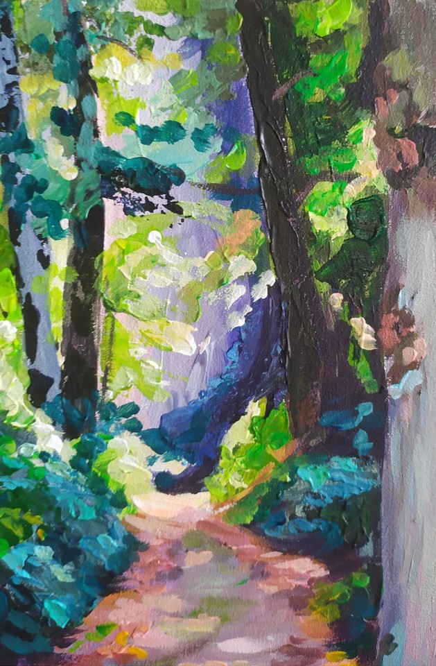 landscape acrylic painting on panel original handmade art with path in ...