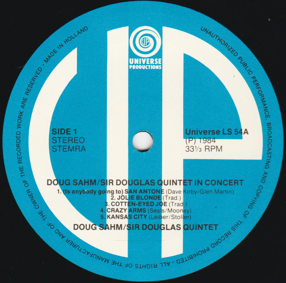 DOUG SAHM/SIR DOUGLAS QUINTET feat Bob Dylan~LIVE, 1984 orig Holland ...