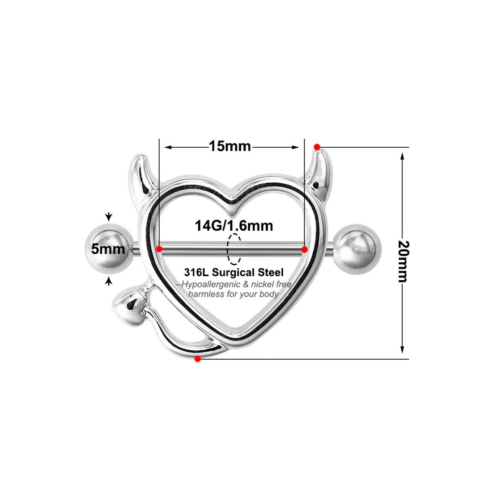 Surgical Steel Heart Lil Devil Nipple Piercing Shield Ring Bar Piercing ...