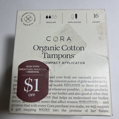 Cora 100% Organic Tampons Regular with Compact Applicator 16 Count | eBay