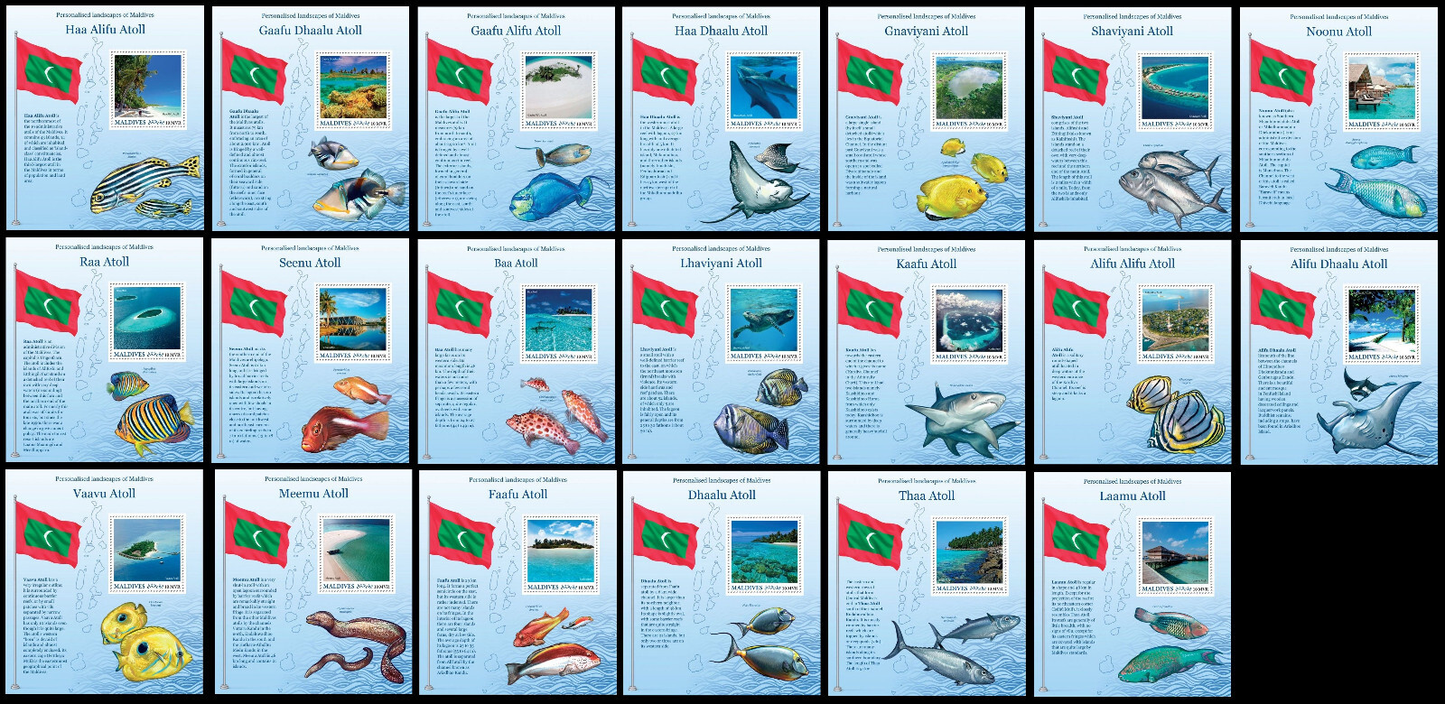 Landscapes (atolls) and Fish of Maldives - collection 20 s/s MNH # ...