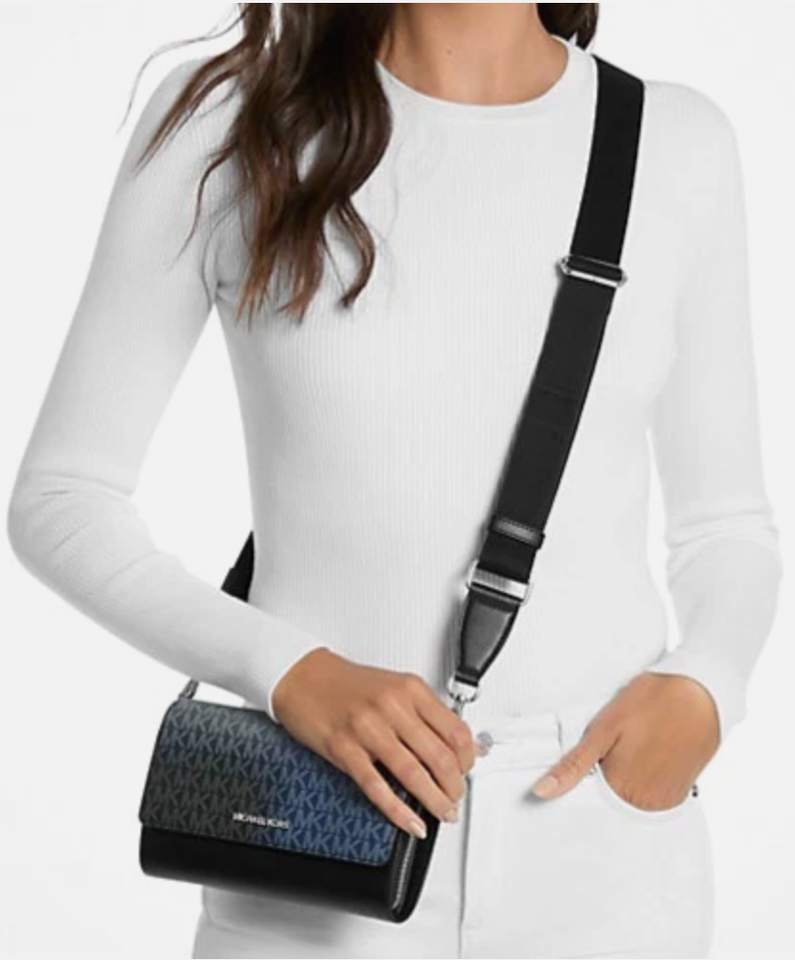 NWT Michael Kors Jet Set Large Ombré Signature Logo Crossbody Bag Black ...