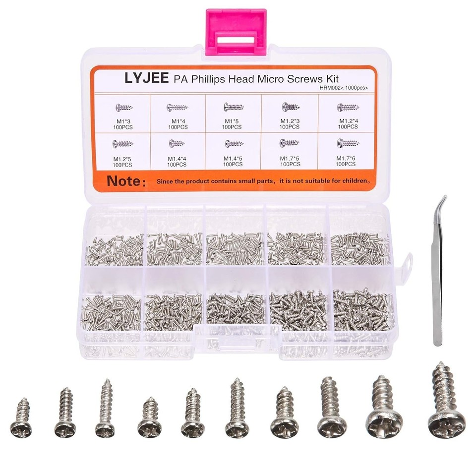 1000Pcs mini Screw kit M1 M1.2 M1.4 M1.7 Phillips pan Head Micro Screws ...