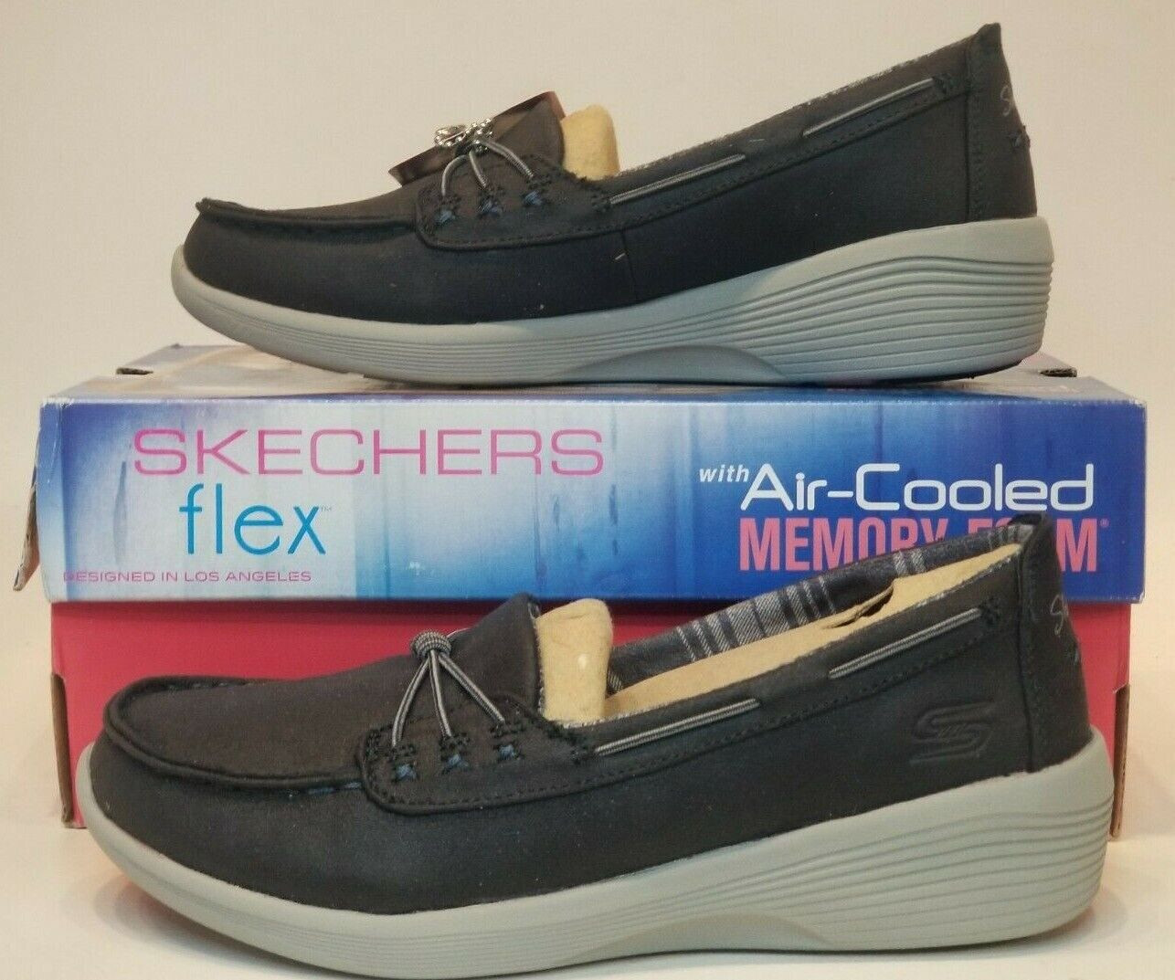 Skechers New Ladies Navy Casual Memory Foam Boat Deck Trainers Shoes UK ...