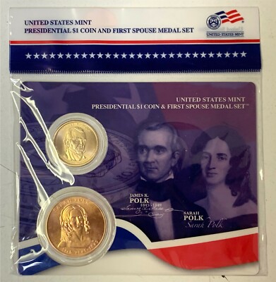 US Mint Sarah & James K Polk Pres. $1 Coin & First Spouse Medal Set ...