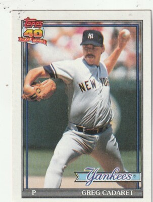 FREE SHIPPING-MINT-1991 Topps Greg Cadaret #187 YANKEES-40 YEARS OF ...