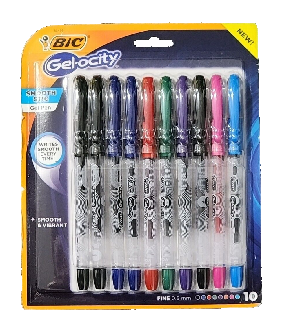 BIC Gelocity Smooth Stic Gel Pens Fine Point 0.5mm Assorted Colors - 10 ...