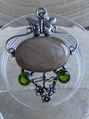 Natural Dendrite Opal Peridot Butterfly Pendant Sterling Silver 925 ...
